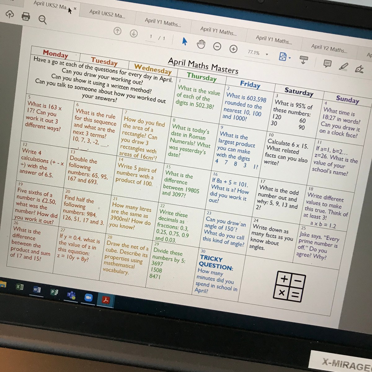 FREE RESOURCE: April Maths calendars – alittlebutalot
